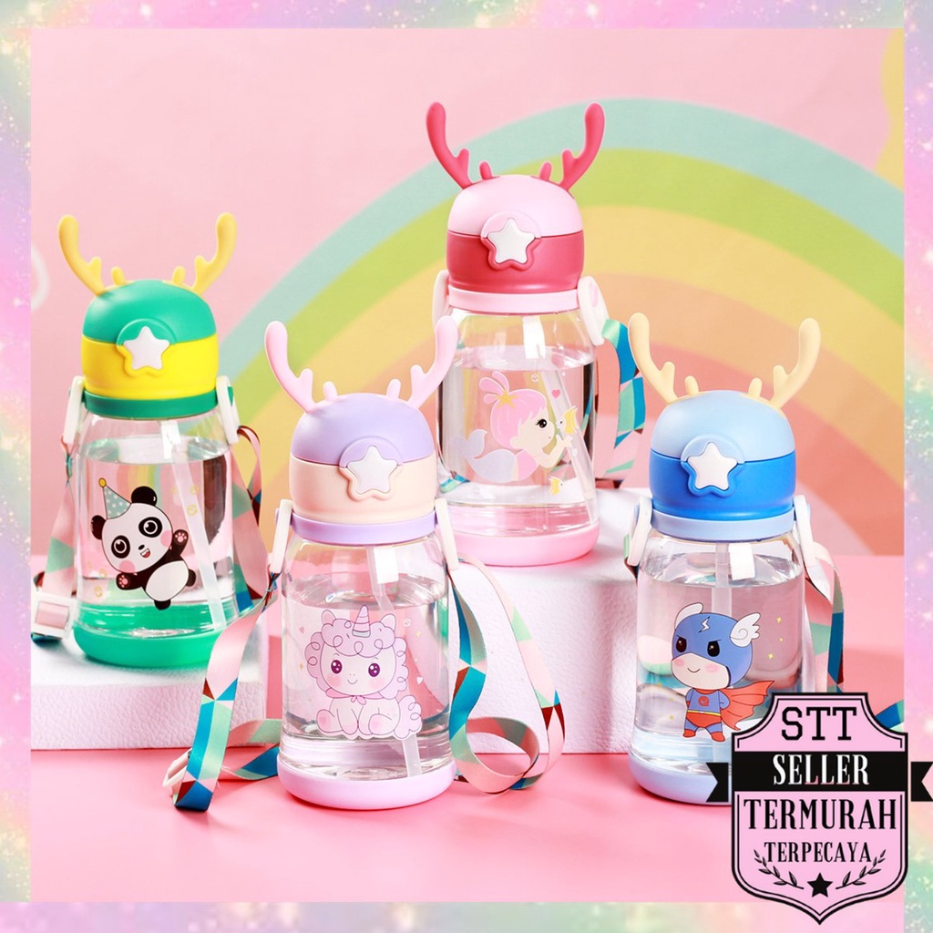 Jual STT Botol Minum Anak Karakter Kartun Botol Air Minum Anak Sedotan 610ml Model Tanduk Rusa ...