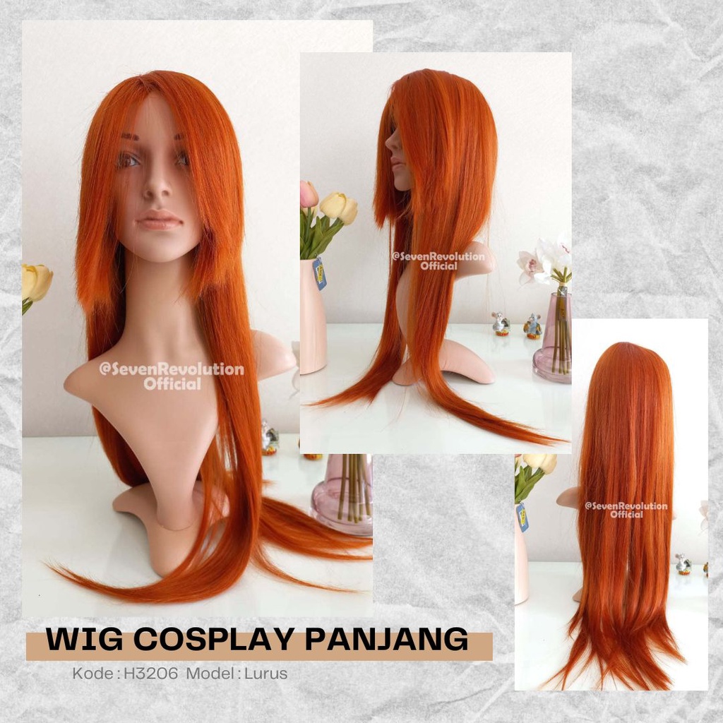 Jual Wig/ Rambut Palsu Panjang Lurus Natural/ Cosplay Warna Merah Putih ...