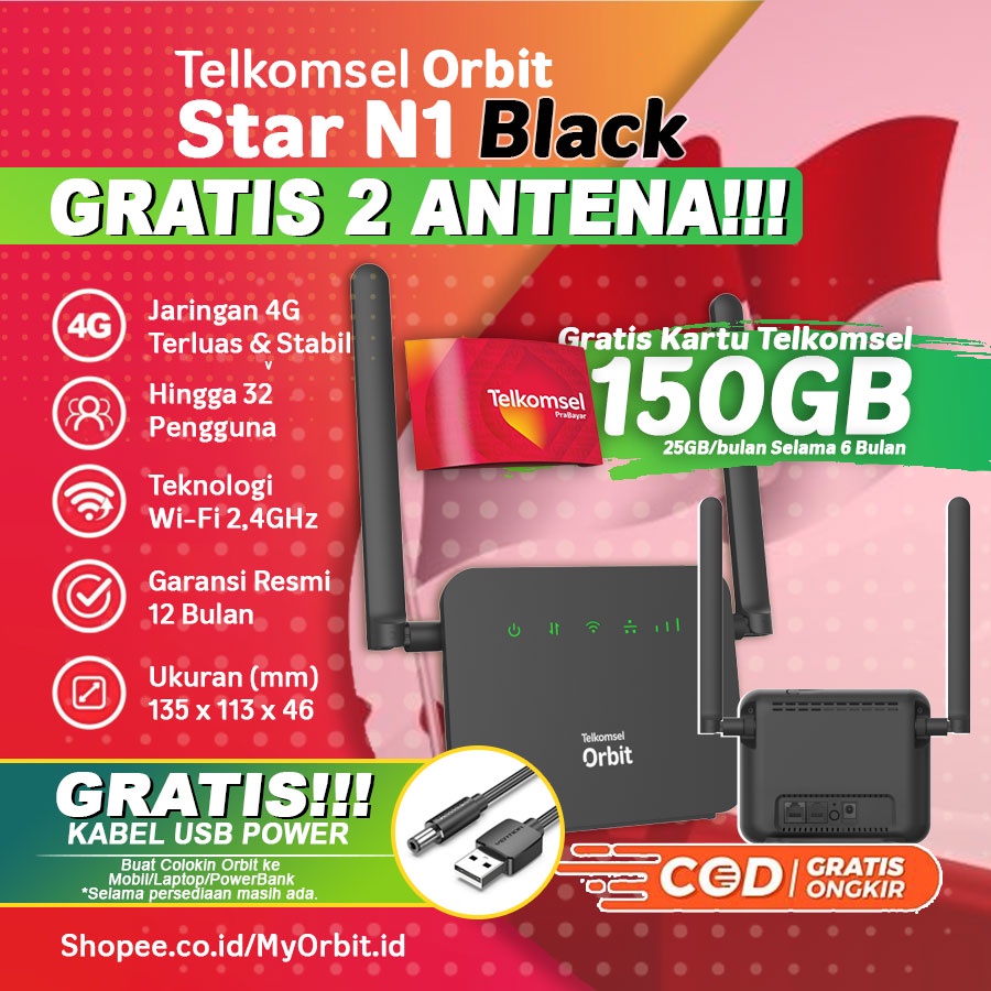 Jual Modem Wifi Mifi Telkomsel Orbit Star N1 Gratis Kuota 150GB & Orbit Star Lite Black - Modem ...
