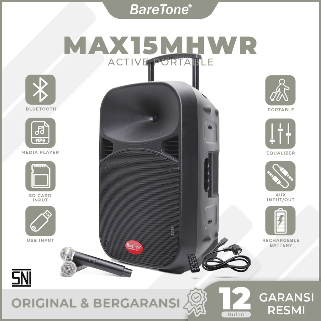 Jual BareTone Speaker Portable MAX15MHWR Speaker Bluetooth 15 Inch Mini ...