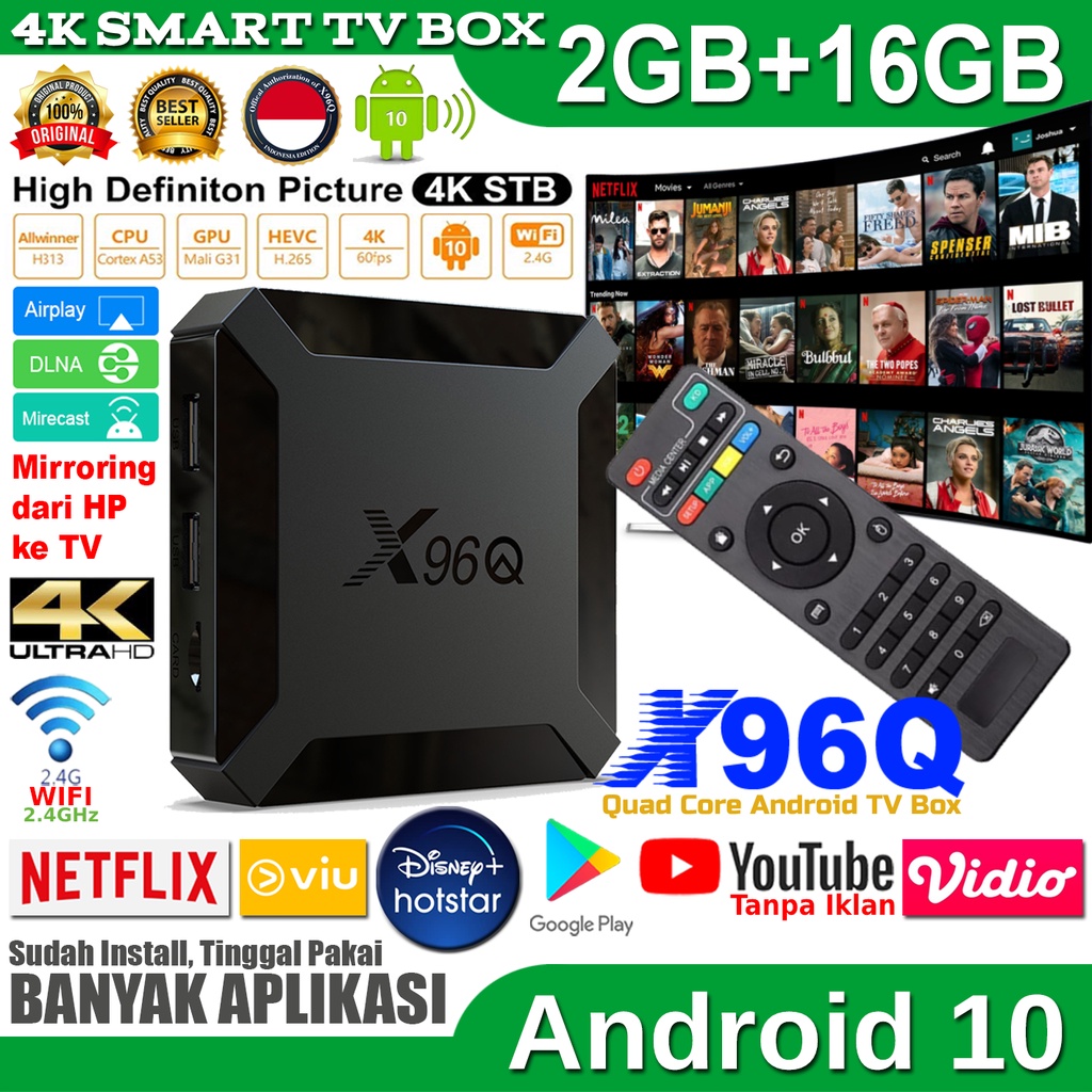 Jual X96Q TV Box Android 10 2GB 16GB Allwinner H313 Quad Core 4K 2.4G ...