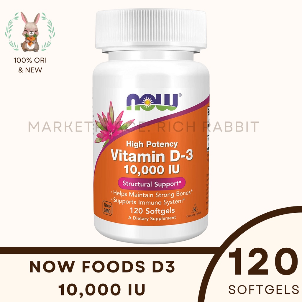 Jual NOW Foods Food Vitamin D-3 D3 10,000 IU 10000IU 10000 120 Softgels Vitamin D Tulang ...