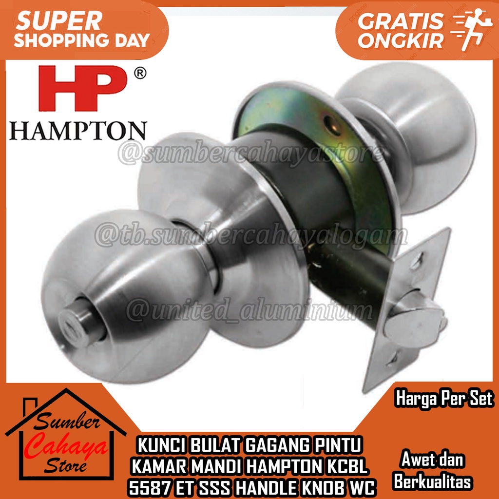 Jual HANDLE PINTU KAMAR MANDI KUNCI BULAT HAMPTON KC BL 5587 BK ET SSS ...
