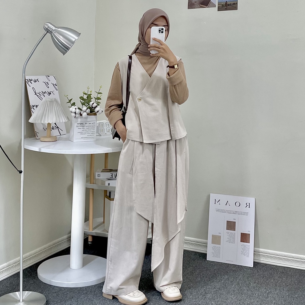 Jual Lozy Hijab - Nami Set (One Set Vest Rompi Linen) | Shopee Indonesia