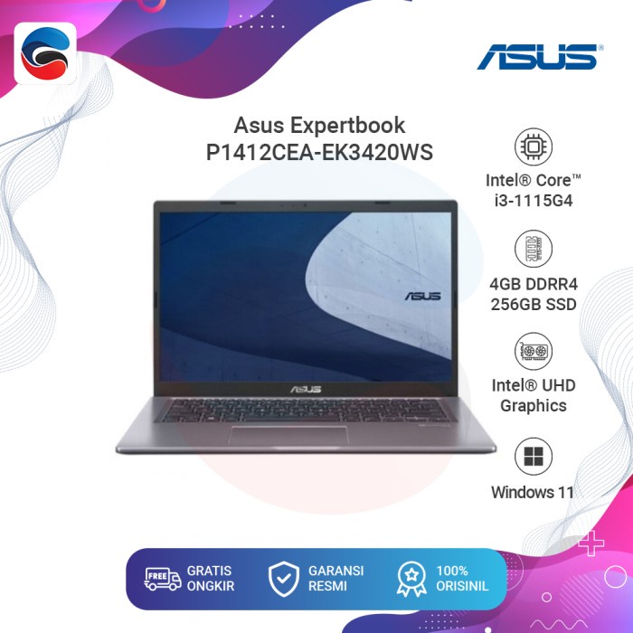 Jual ASUS Laptop Expertbook P1412CEA EK3420WS Intel Core i3 1115G4 4GB ...