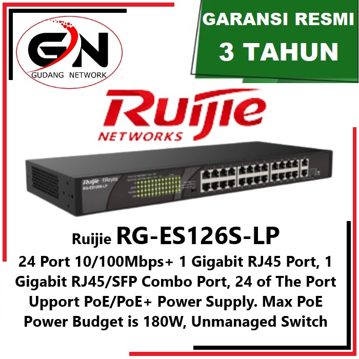 Harga RUIJIE-RG-ES126S-LP-24-PORT-10-100-UNMANAGED-POE-SWITCH-WITH-180W Terbaru Juni 2023 |BigGo ...