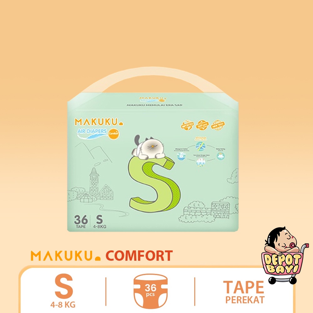 Jual Makuku Air Diapers Comfort+ Tape S36 | Shopee Indonesia