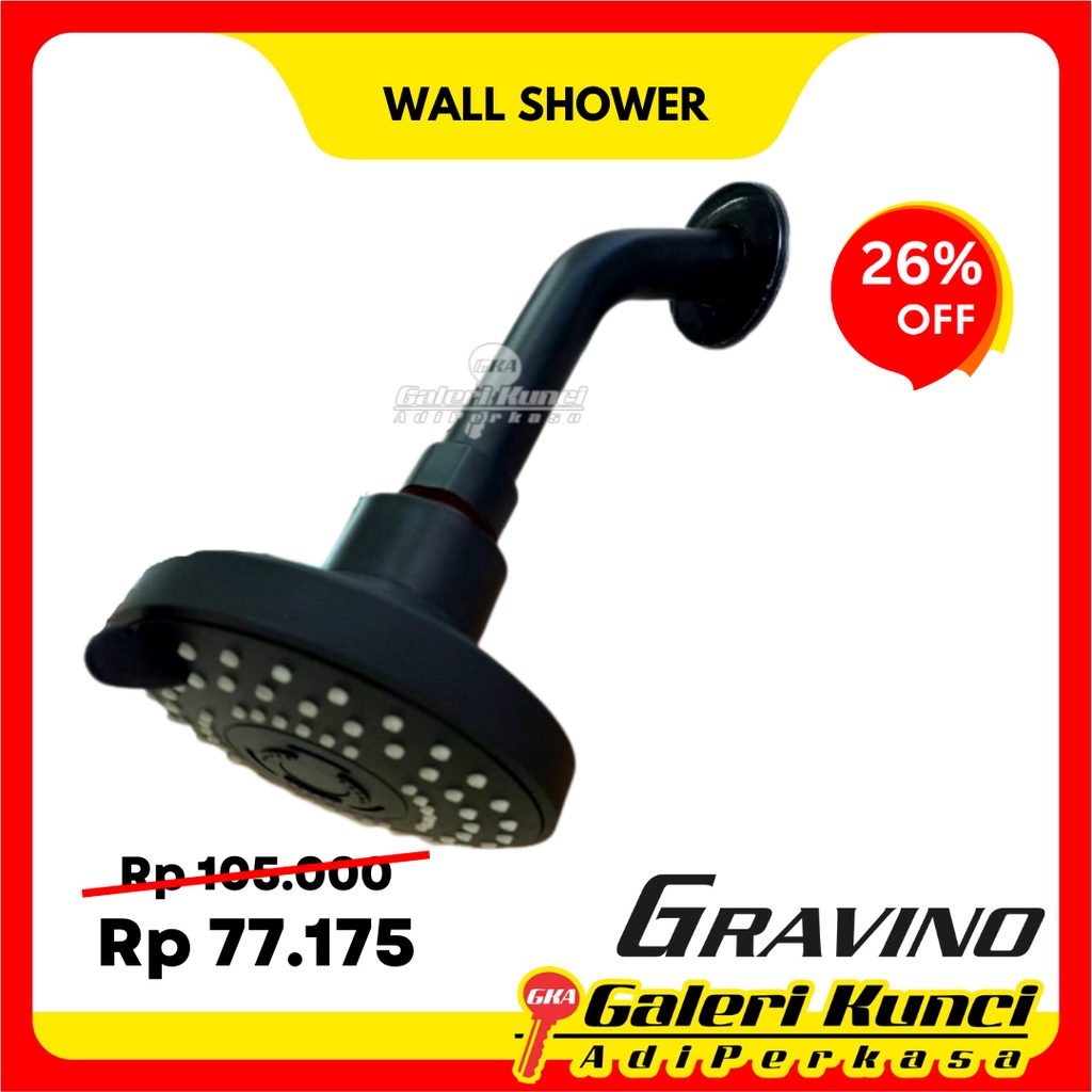 Jual WALL SHOWER GRAVINO VZ 1230 4 INCH BULAT BLACK SHOWER TANAM TEMBOK ...