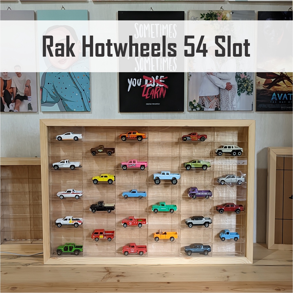 Jual 54 slot rak hot wheels diecast premium jati belanda kayu solid ...