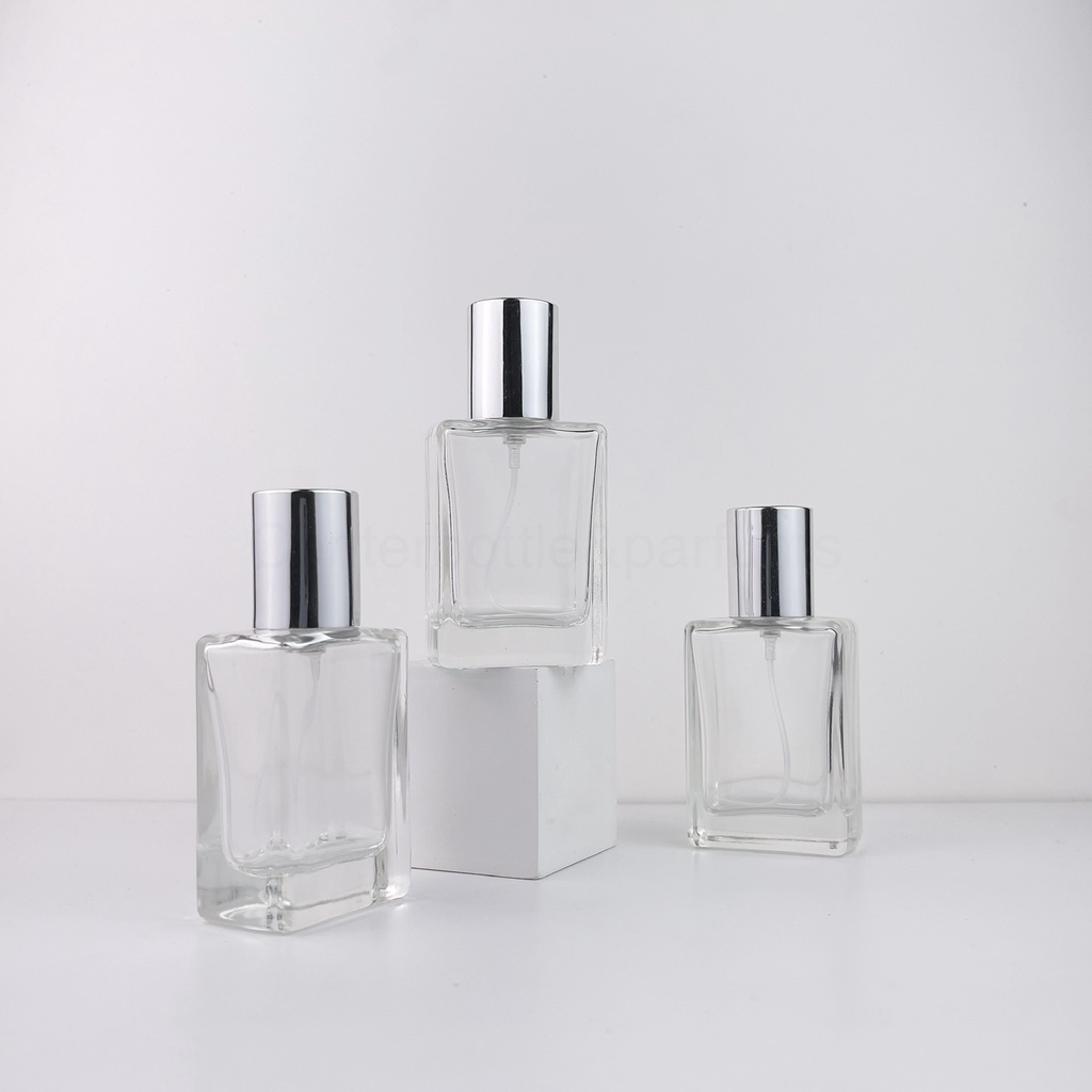 Jual Botol Kaca Tebal Petak 35ml Full Silver Drat Refillable | Shopee ...