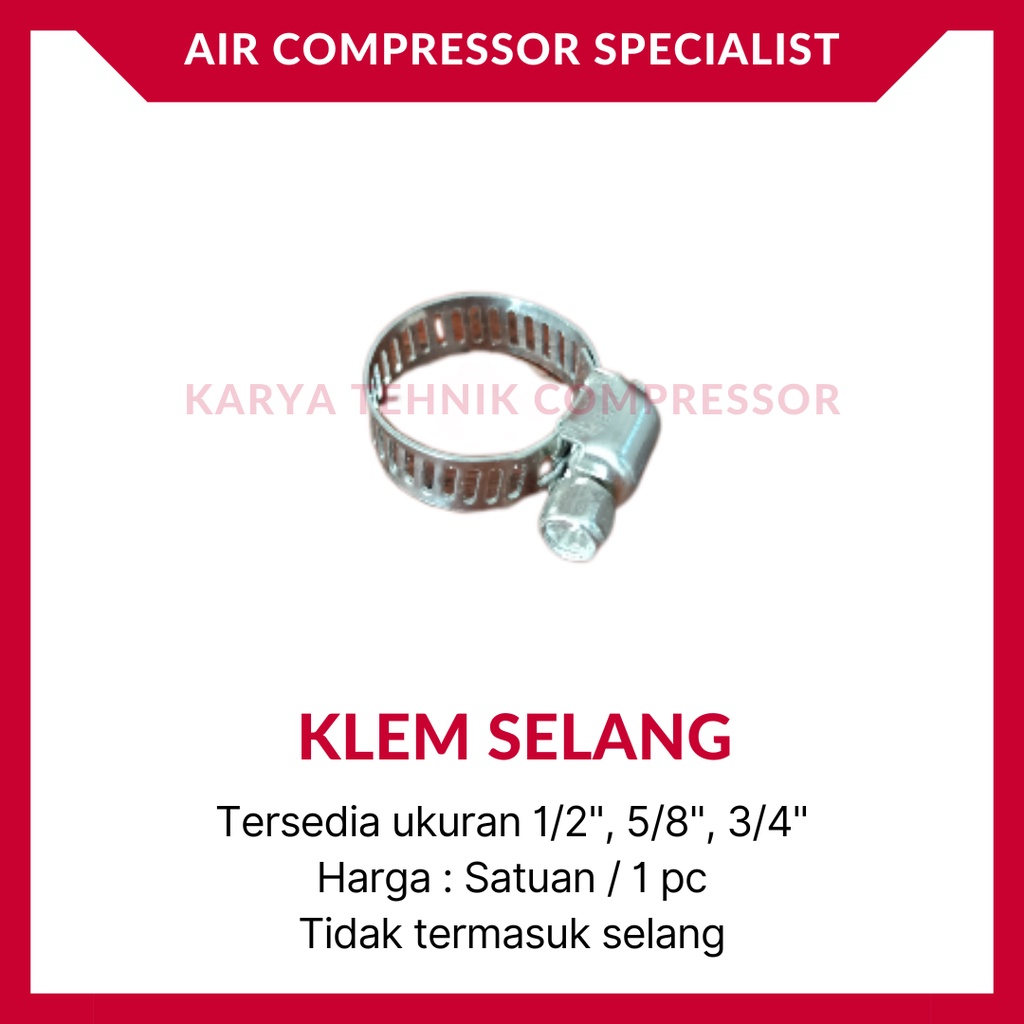 Jual Klem Selang Angin Kompresor Udara 1/2" 5/8" 3/4" Hose Clamp 1/2" 5 ...