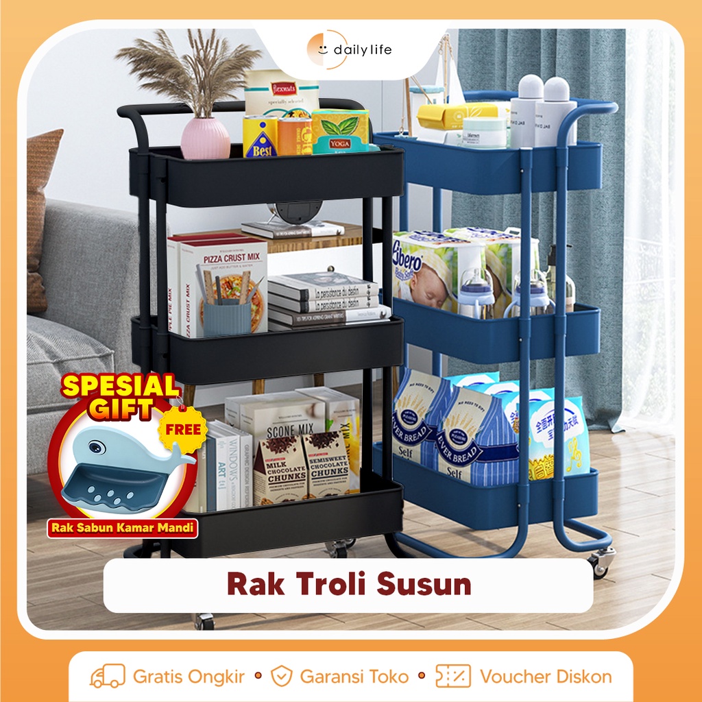 Jual Rak Roda Rak Troli Susun 3 Tingkat Multifungsi Muat Banyak Barang ...