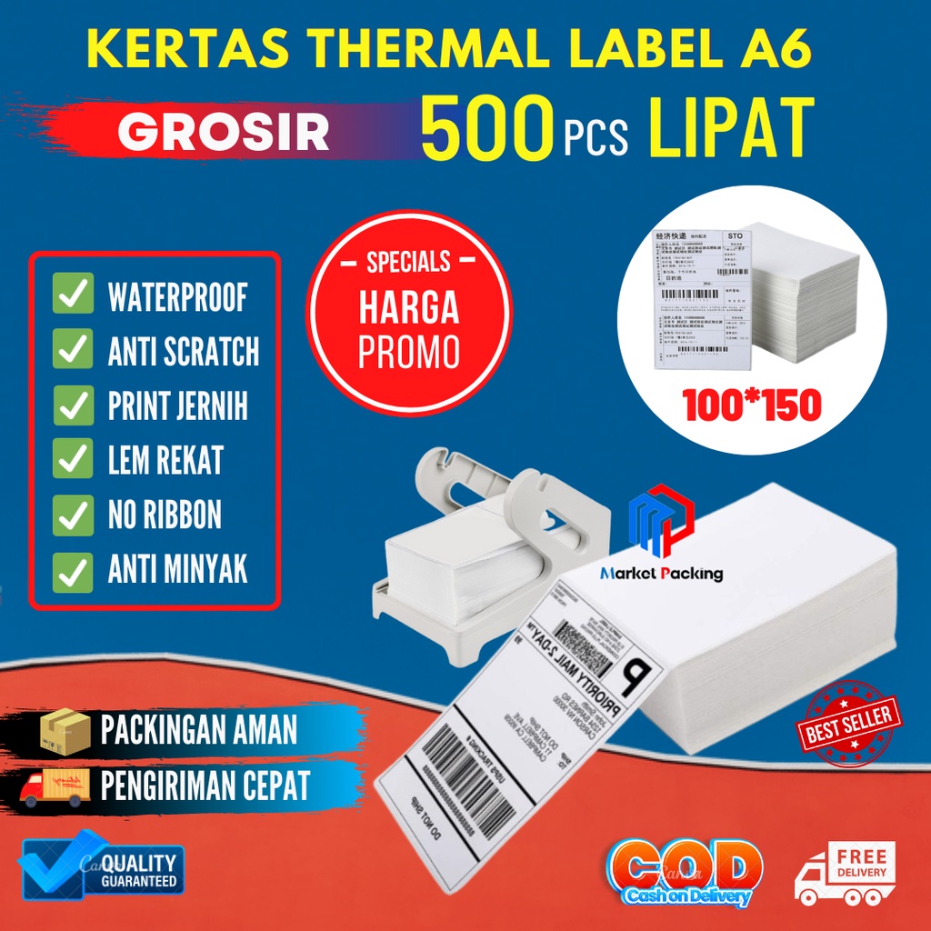 Jual KERTAS THERMAL 100X150 500PCS LIPAT LABEL STICKER BARCODE UKURAN ...