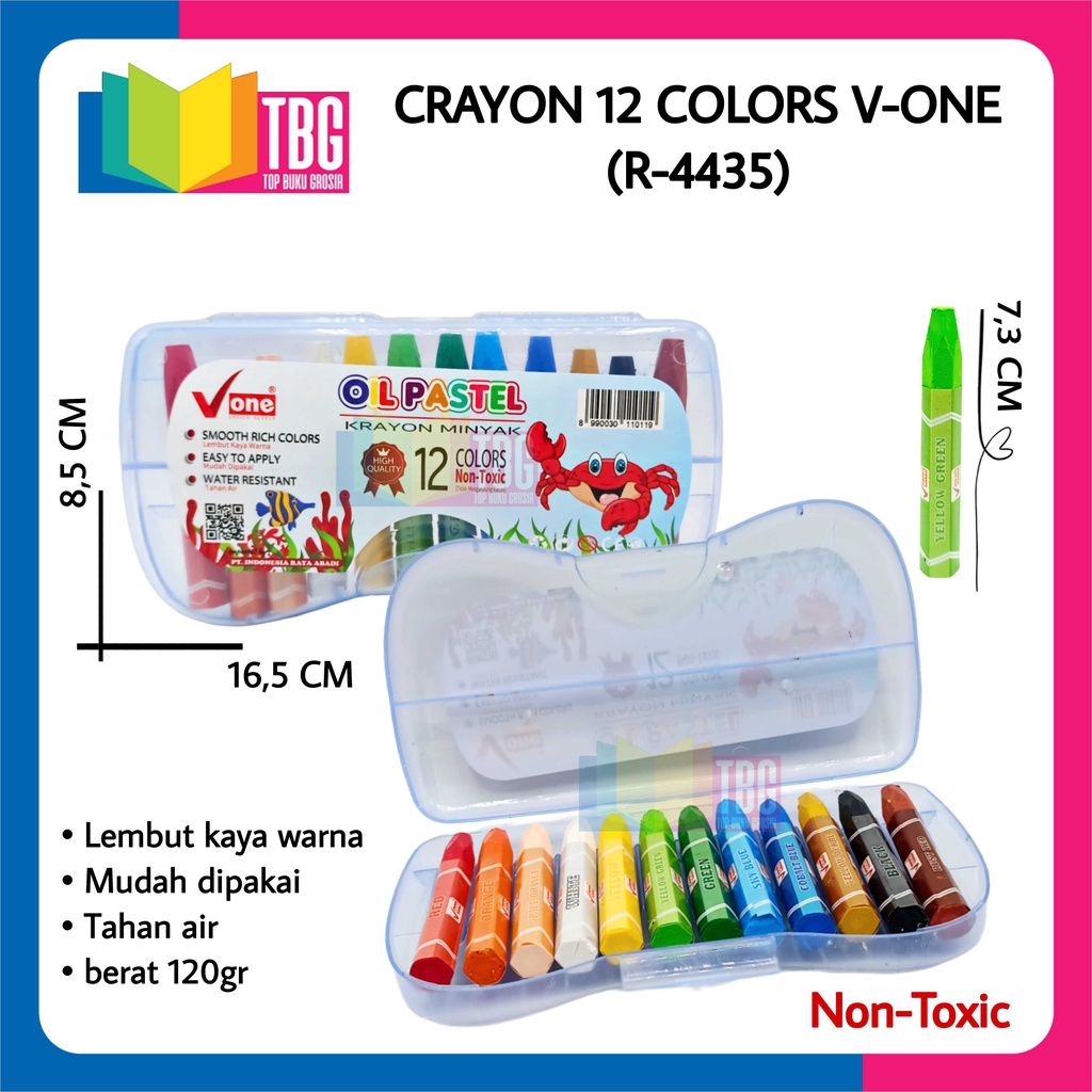 Jual 1 SET CRAYON 12 COLORS V-ONE KRAYON OIL PASTEL ALAT MEWARNAI ISI ...