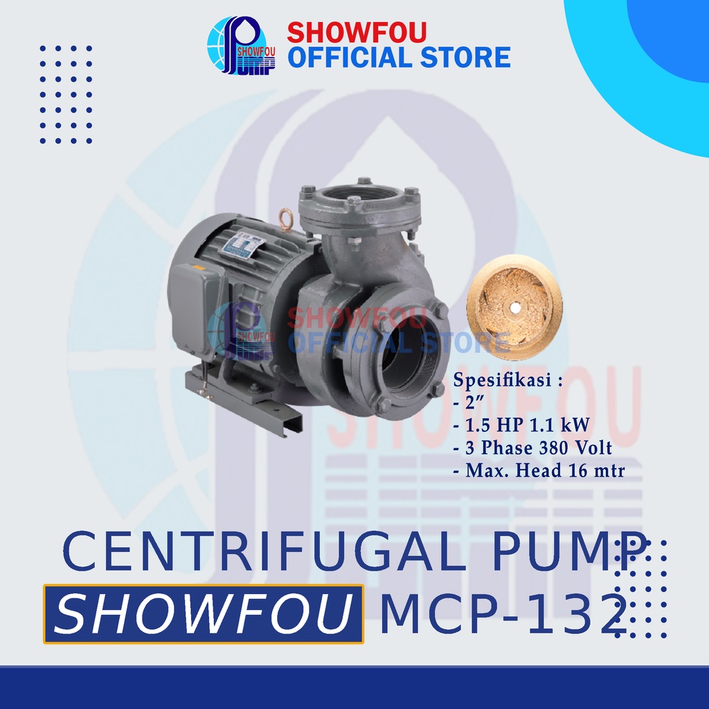Jual SHOWFOU CENTRIFUGAL PUMP MCP-132 1.5 HP 3 Phase 1.1 kWatt 2 Inch | Shopee Indonesia