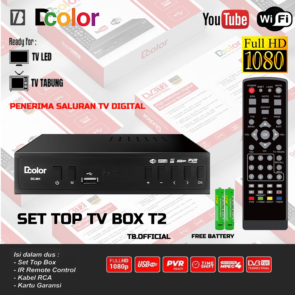 Jual DCOLOR 2nd GEN SET TOP BOX DIGITAL DVB T2 WIFI STB Antena SUPER HD ...