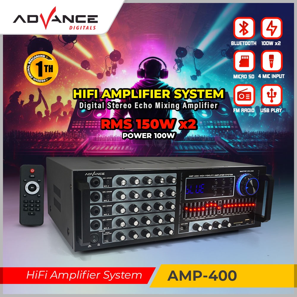 Jual ADVANCE AMP-400 High Fidelity Amplifier Sound System Ampli Karaoke Equalizer Bluetooth ...