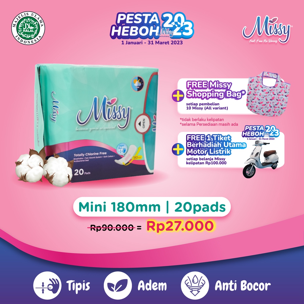 Jual Pembalut MISSY MINI / Pembalut dan Pantyliner HERBAL Kesehatan Wanita / Non Wings 180mm 20 ...