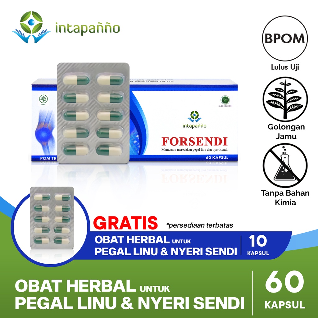 Jual INTAPANNO Forsendi Obat Herbal Nyeri Sendi / Pegal Linu 60 Kapsul ...
