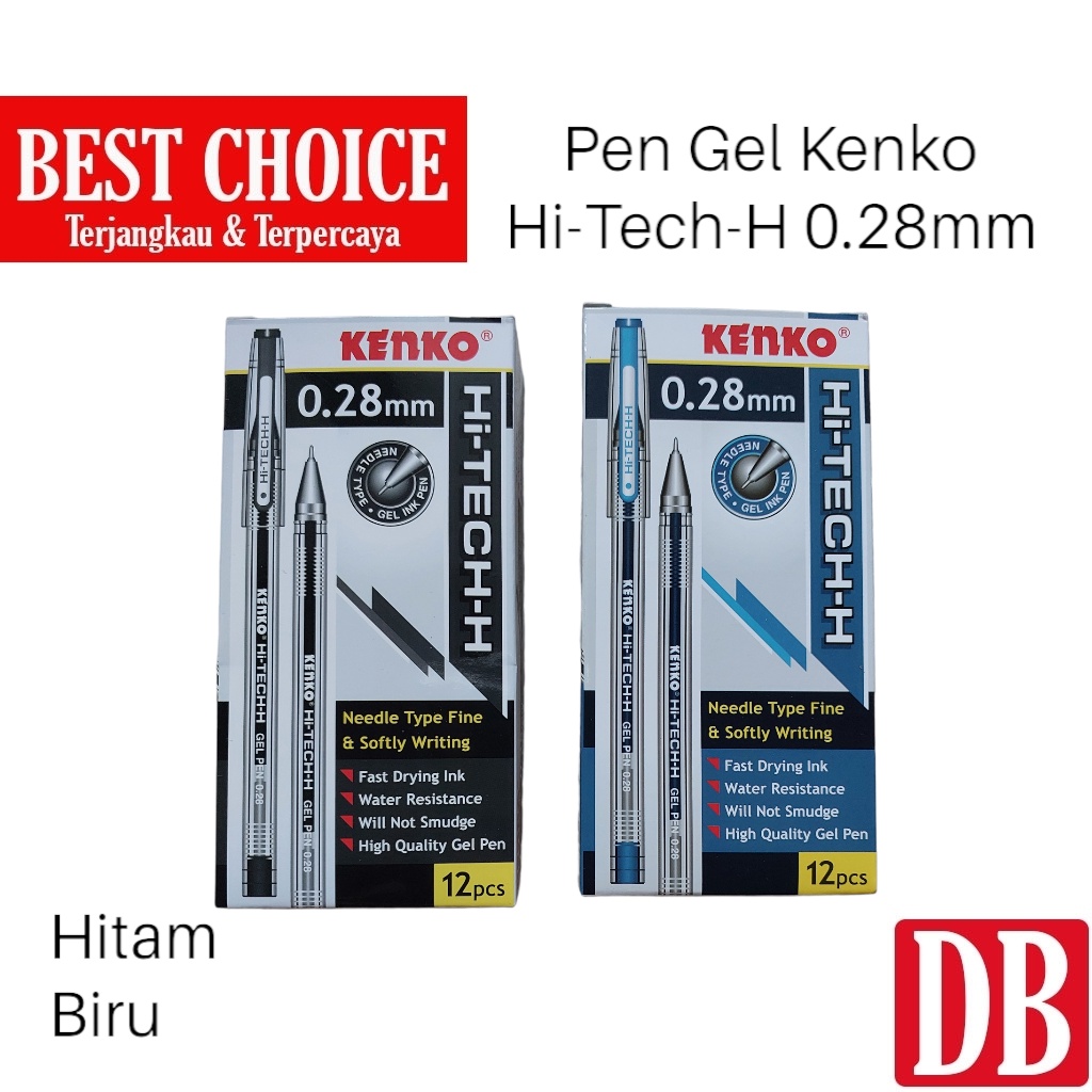 Jual Gel pen / Pulpen Hitech / Hi-tech Kenko 0.28mm Hitam/Biru (12 pcs ...