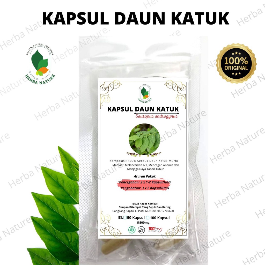 Jual HERBA NATURE || Kapsul Ekstrak Daun Katuk 100 Kapsul | Shopee Indonesia