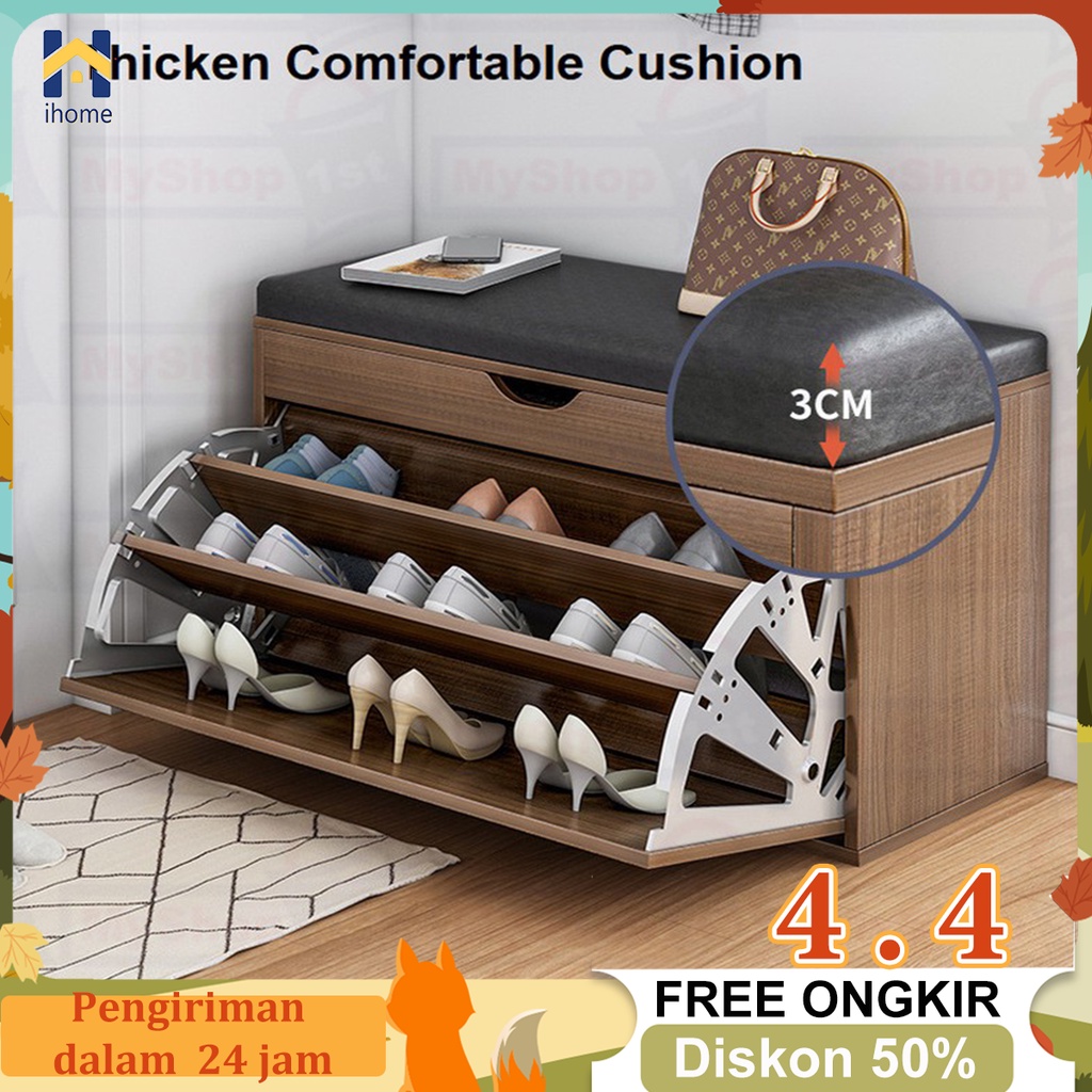 Jual IH Rak Sepatu Susun Puff Duduk Rak Sepatu Sofa Lemari Sepatu Kayu ...