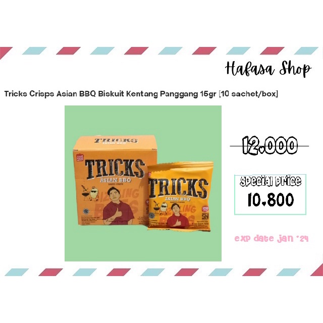 Jual Tricks Crisps Asian BBQ Biskuit Kentang Panggang 15gr [10 sachet ...