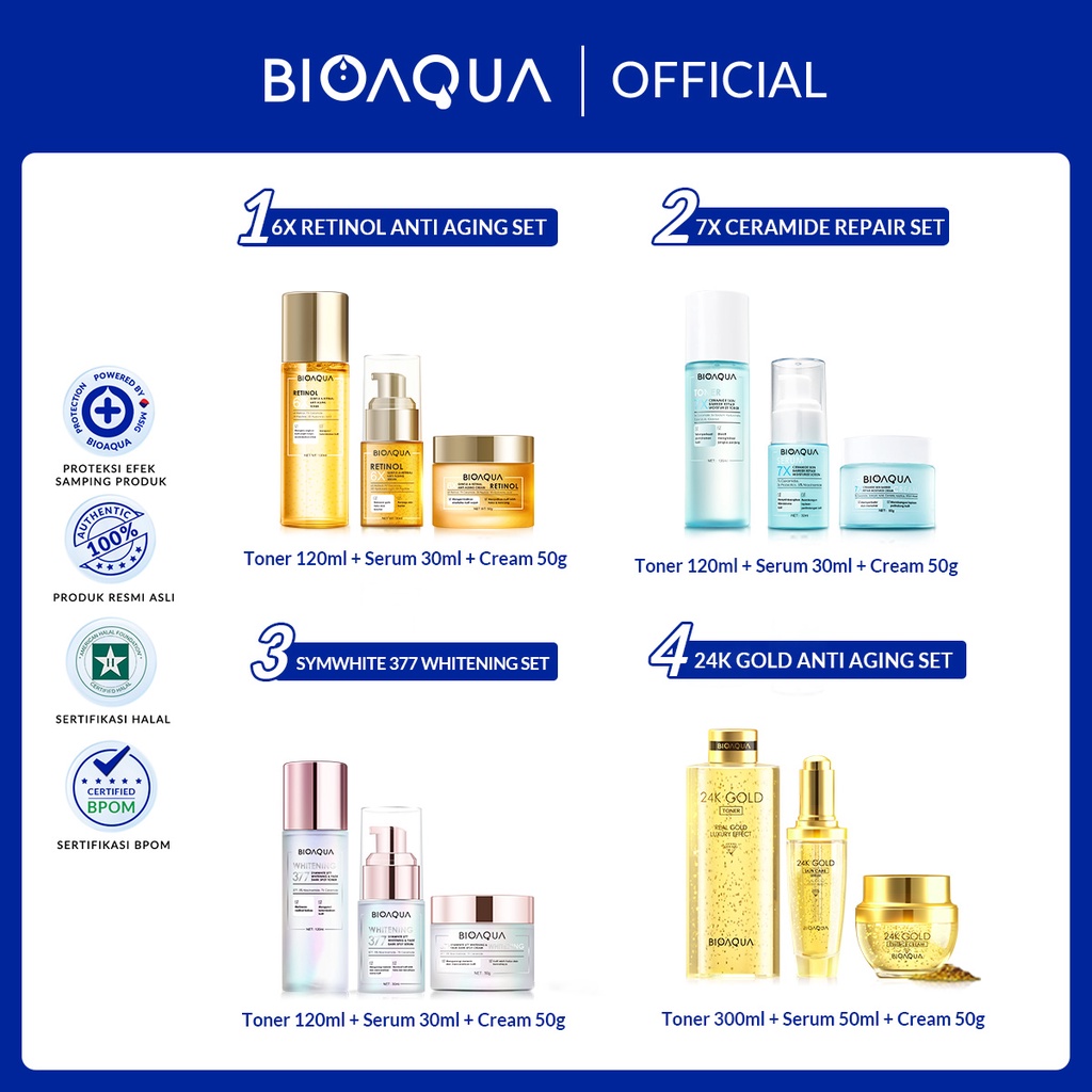 Jual BIOAQUA Skincare Paket 3pcs With Toner&Serum Wajah&Pelembab Wajah ...