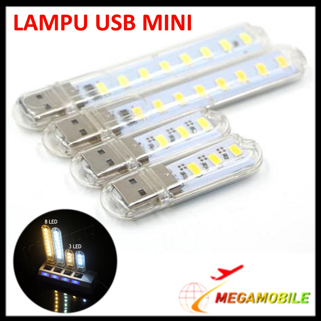 Jual MM Lampu LED USB Mini 3 Mata Transparan Lampu USB 8 Led Model Cool ...