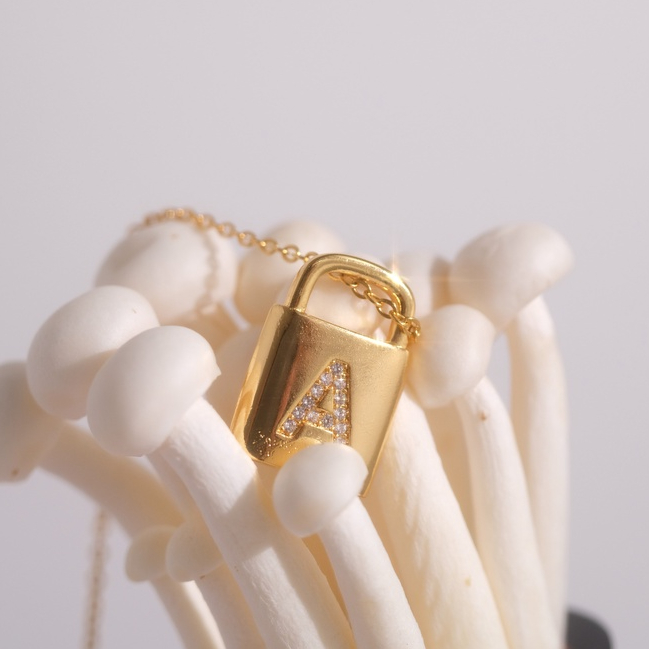 Jual ANDALL - Padlock Initial Alphabet Necklace [18K Gold Plated ...