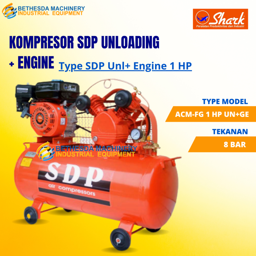 Jual Kompresor Angin Shark SDP Unloading 1 HP 1PK + Engine 5.5HP 8 Bar ...
