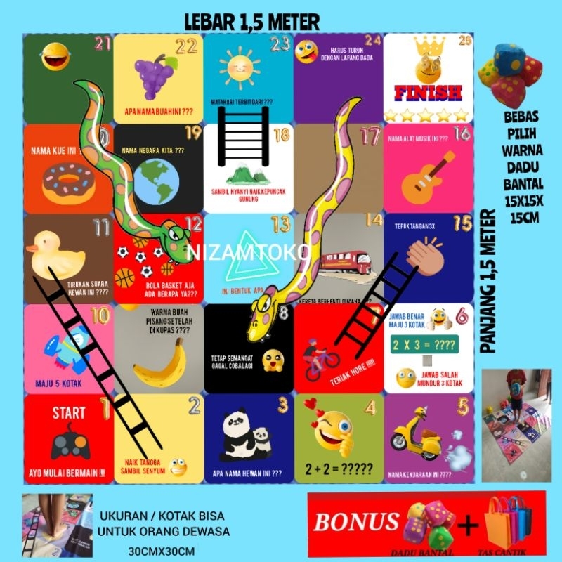 Jual ULAR TANGGA JUMBO RAKSASA MAINAN EDUKASI ANAK BONUS DADU BANTAL ...