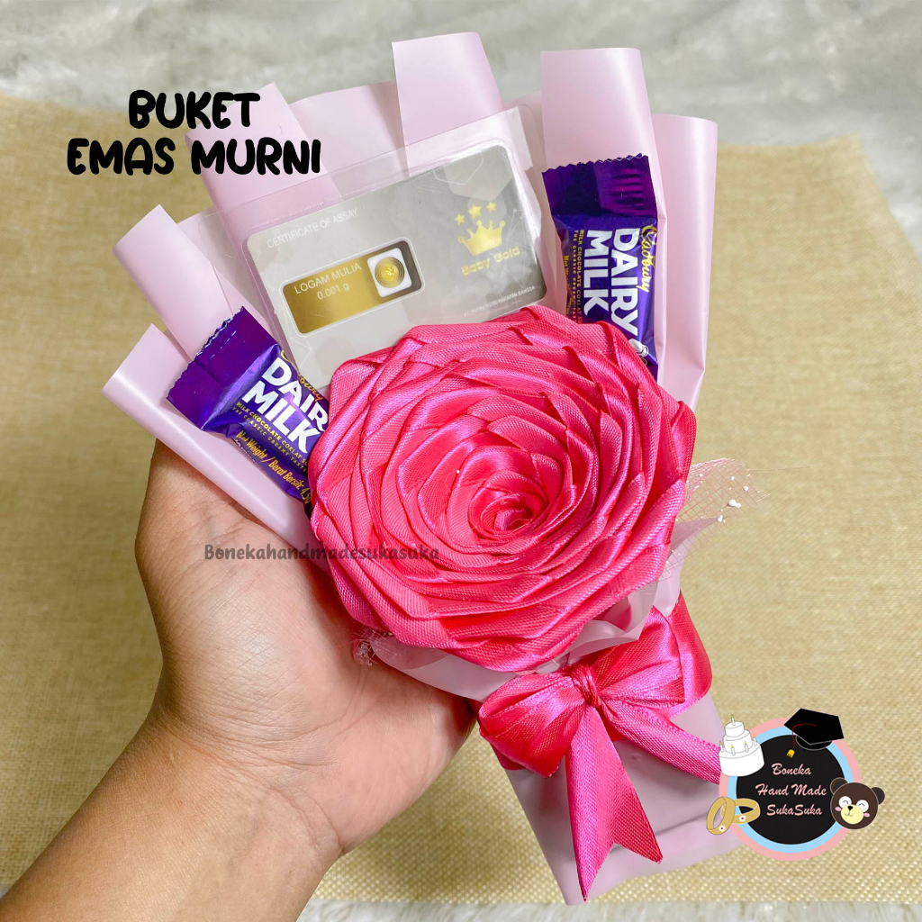 Jual Buket Mini Gold Emas Murni Bisa Custom Warna Buket dan Bunga 1 ...