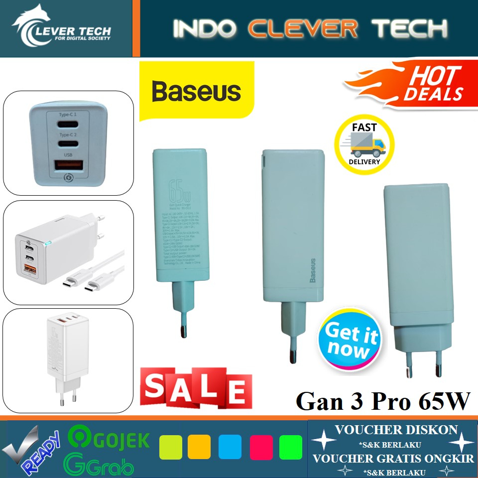 Jual BASEUS Gan 3 Pro 65W Quick Charger 3 Port Dual Type C | Shopee ...