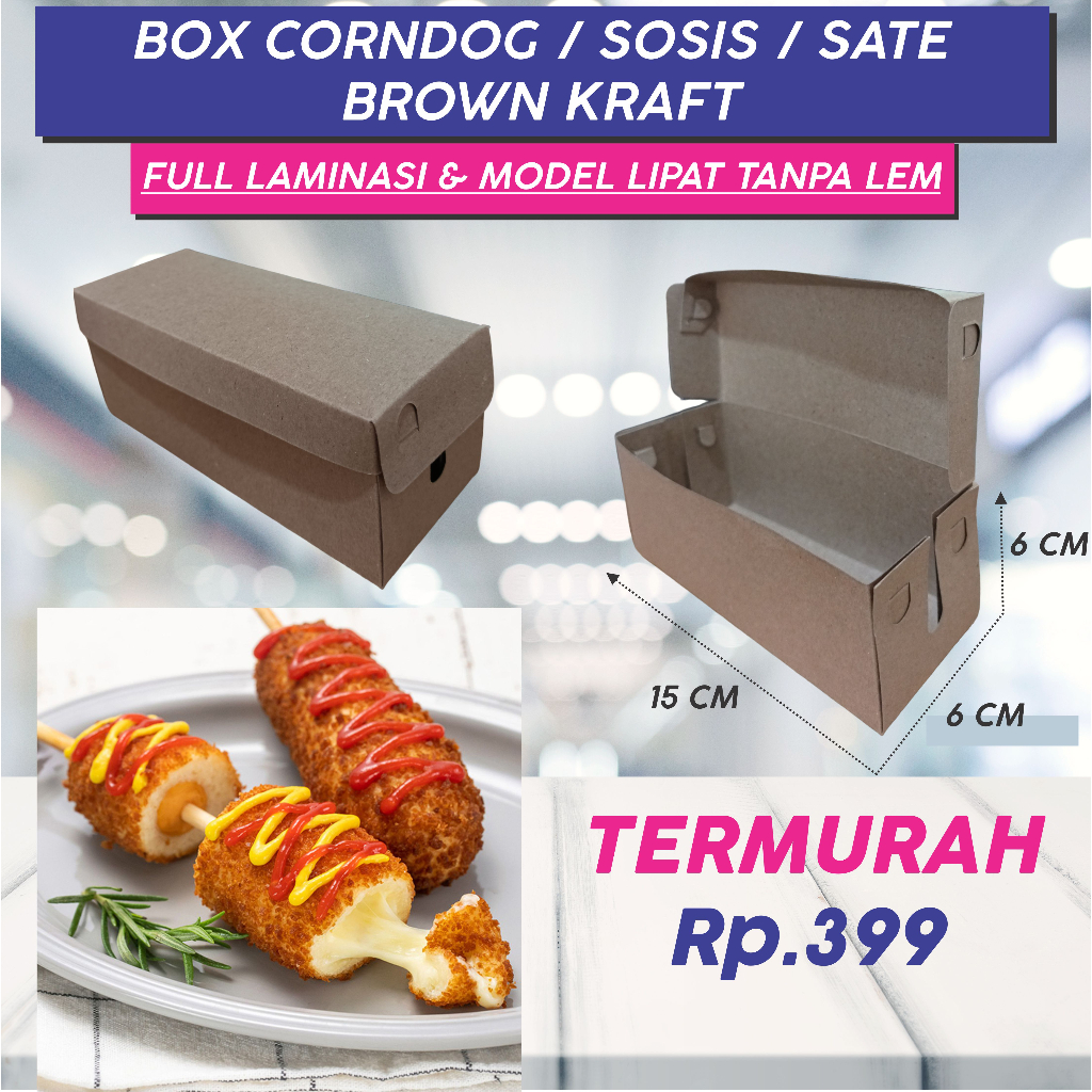 Jual KOTAK BOX CORNDOG SOSIS SATE DUS TAKEAWAY BROWN KRAFT | Shopee ...