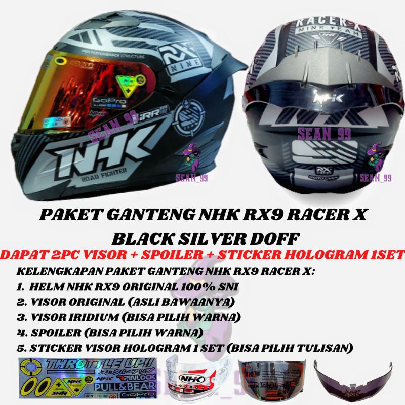 Jual HELM NHK RX9 RACER X NHK RX NINE BLACK DOFF SILVER DOUBLE VISOR ...