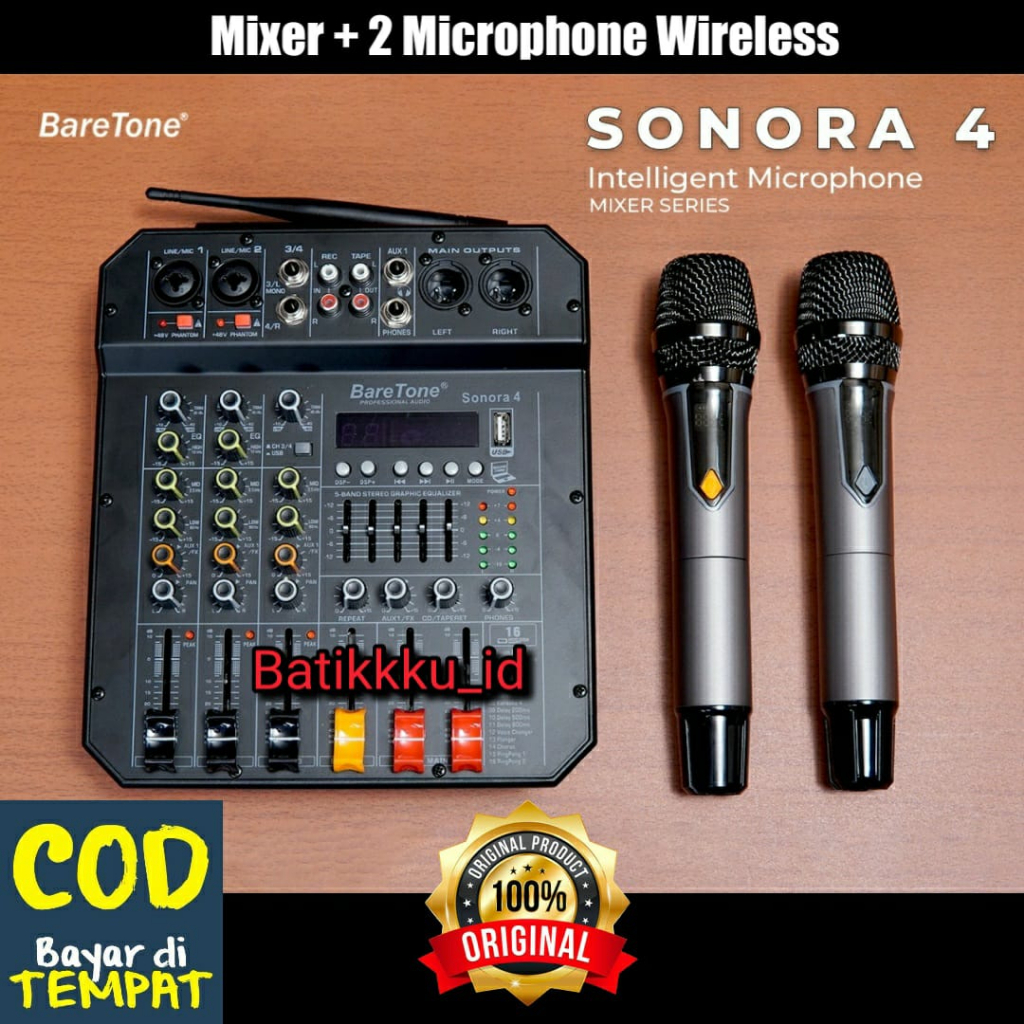 Jual Mixer Baretone SONORA 4 SONORA4 ORIGINAL 4CH MIXER + 2 MIC ...