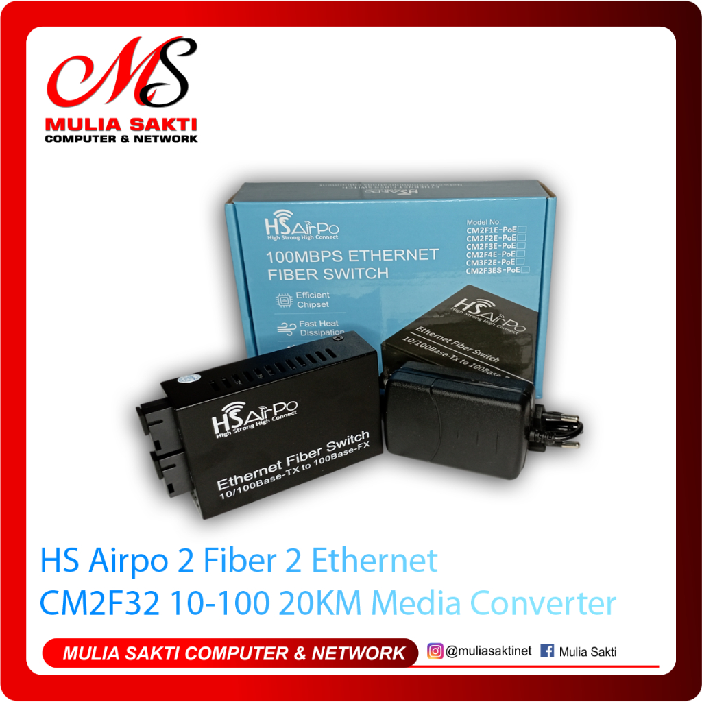 Jual HS Airpo 2 Fiber 2 Ethernet CM2F2E 10-100 20KM Media Converter ...