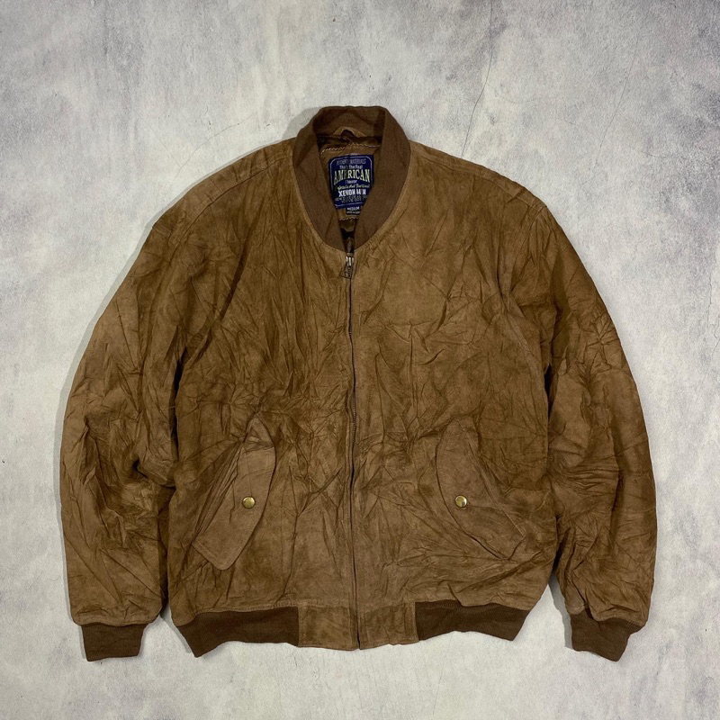 Jual Vintage American Flavor Suede Leather Bomber Jacket Thrift Casual ...