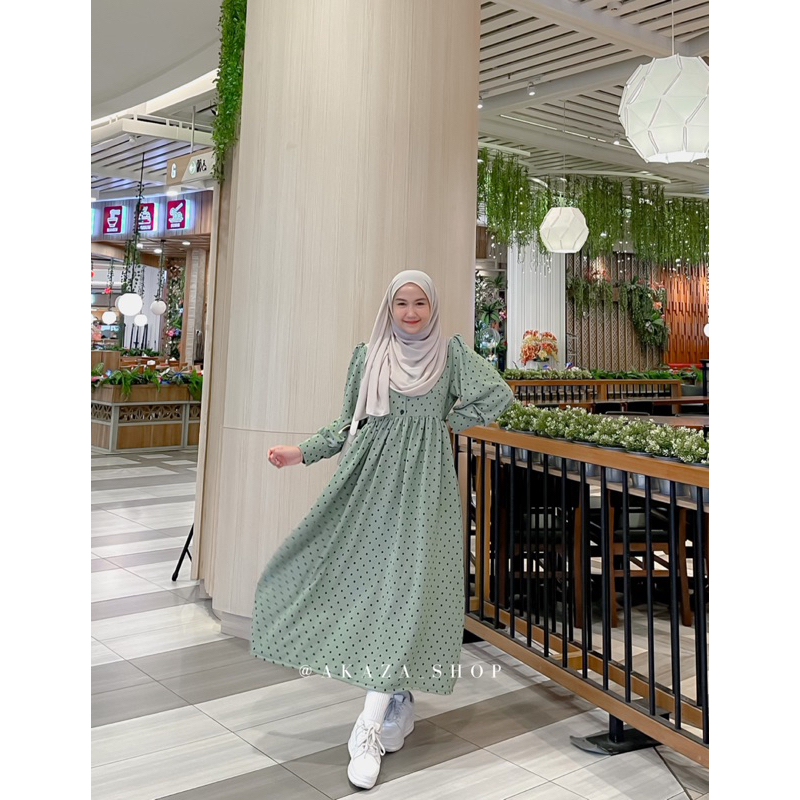 Jual SHANUM DRESS POLKA by AKAZA (dress muslim wanita cantik motif ...