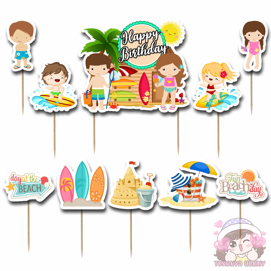 Jual Topper Cake Hiasan Kue Ulang Tahun Anak motif BEACH PANTAI LAUT ...