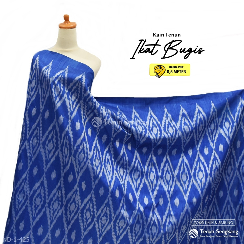 Jual Kain Tenun Ikat Sutra Bugis Makassar Biru - Tenun Sengkang IND-1-425 (Harga Per 0,5 Meter ...