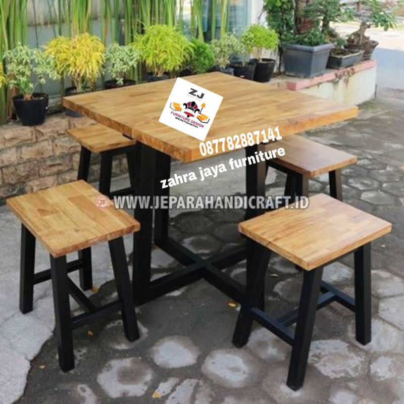 Jual MEJA MAKAN SET CAFE,RESTO DLL KAYU JATI BELANDA | Shopee Indonesia