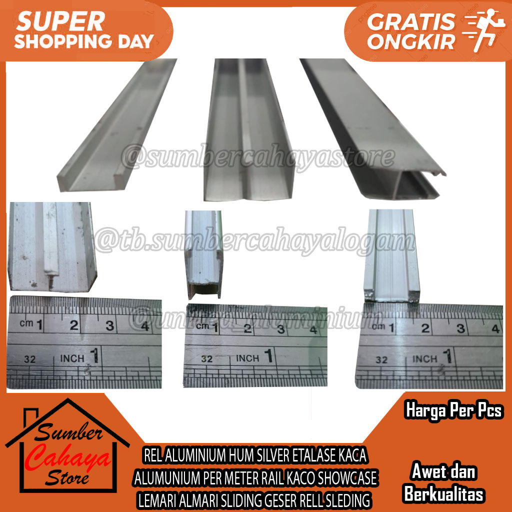 Jual REL ALUMINIUM HUM SILVER ETALASE KACA ALUMUNIUM PER METER RAIL ...