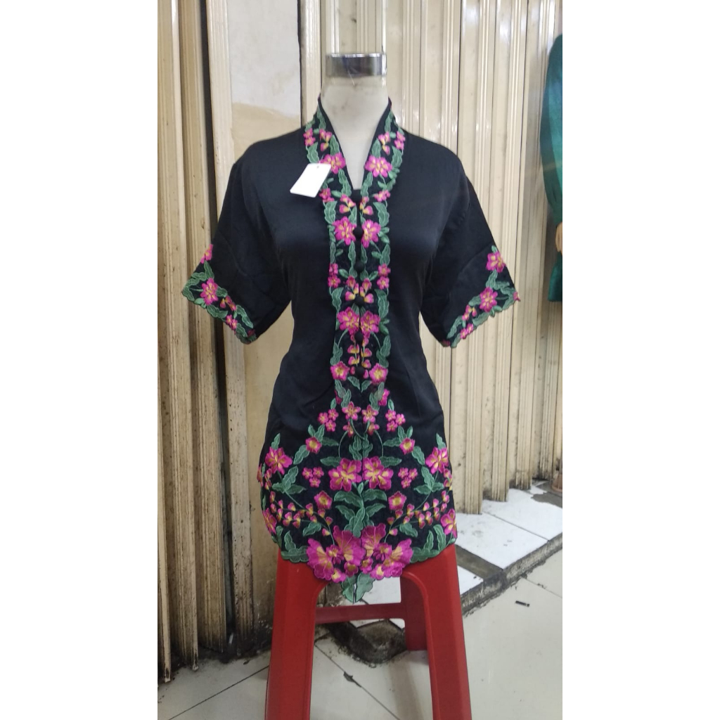 Jual kebaya encim kartini lengan pendek motif bunga bahan katun toyobo ...