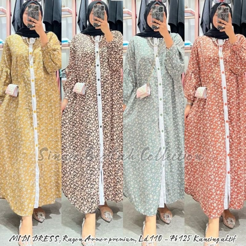 Jual Midi Dress Kancing Depan, Rayon Armor Premium. | Shopee Indonesia