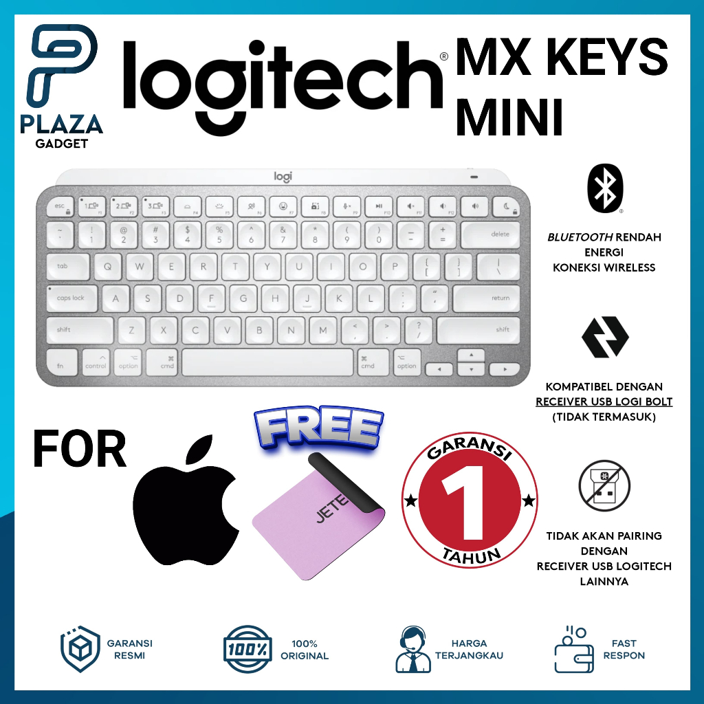 Jual Keyboard Wireless Bluetooth Logitech MX Keys Mini Backlit Gray for Mac Garansi 1 Tahun ...
