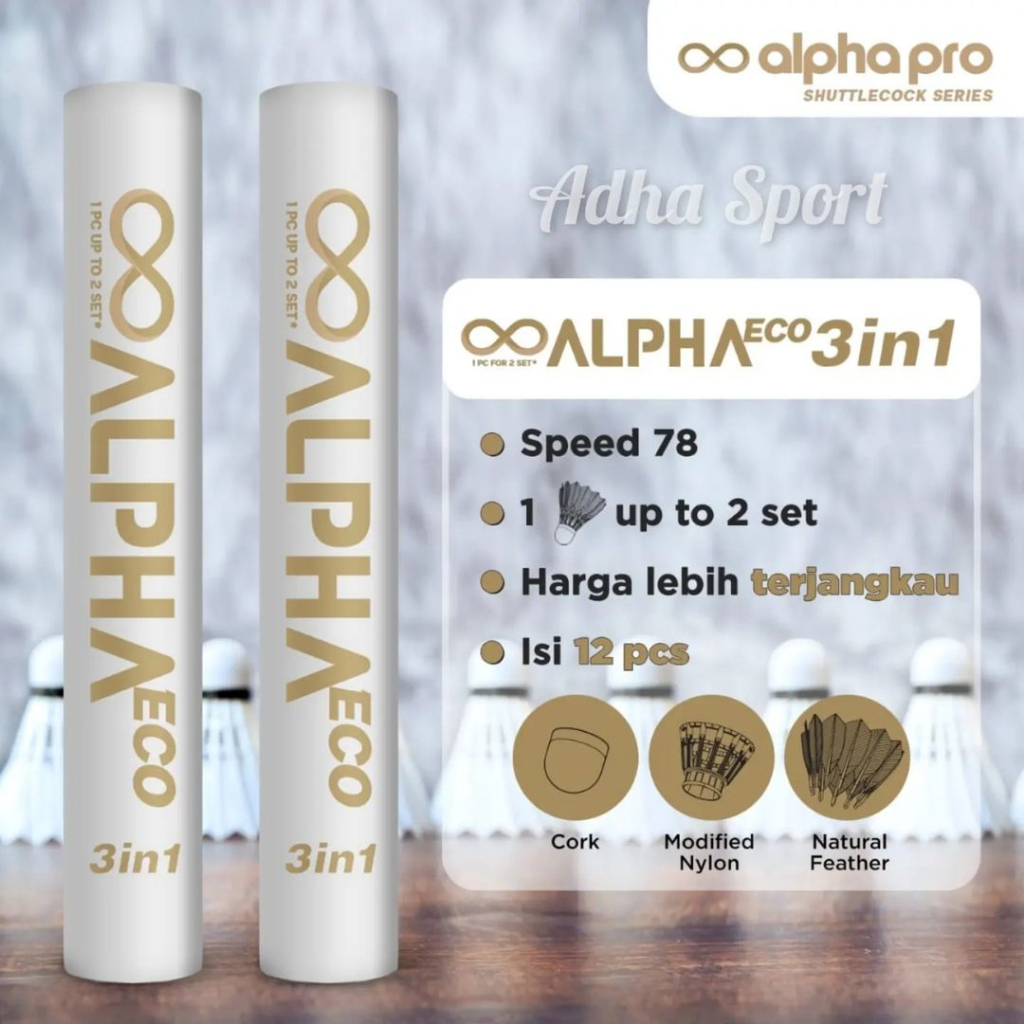 Jual Shuttlecock Badminton ALPHA Eco White 3 in 1 Original Bulutangkis ...