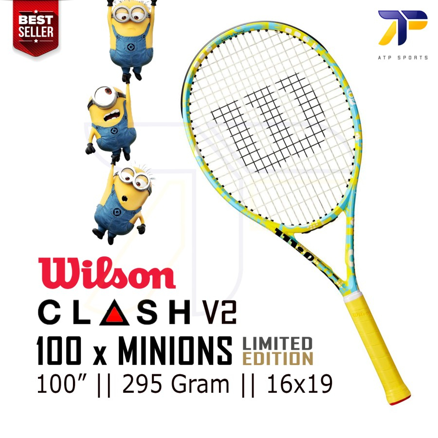 Jual Raket Tenis Tennis Racket Wilson Clash V2 100 Minions 295 Gram Gr ...