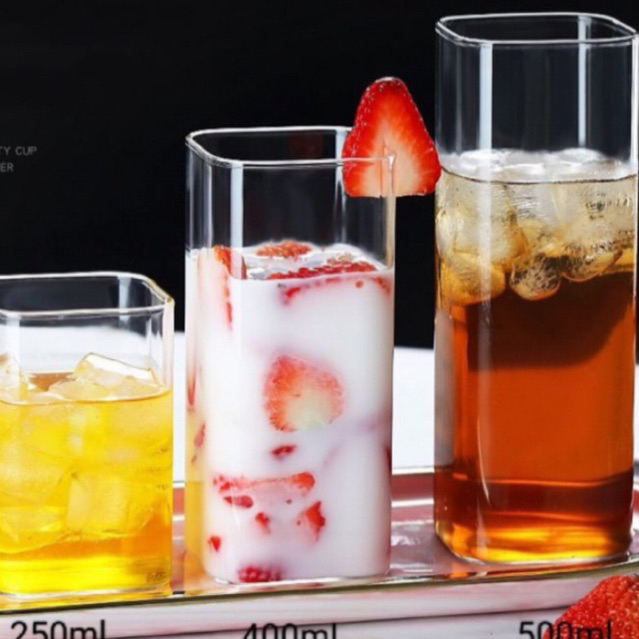 Jual Gelas kotak gelas persegi square cup gelas kaca keren gelas kaca korea gelas kaca kekinian ...